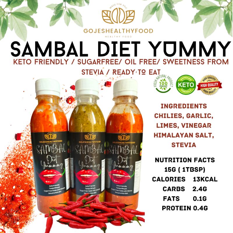 Sambal Sos Diet Low Kalori Low Carbs Keto SugarFree( +Stevia) Ready to ...