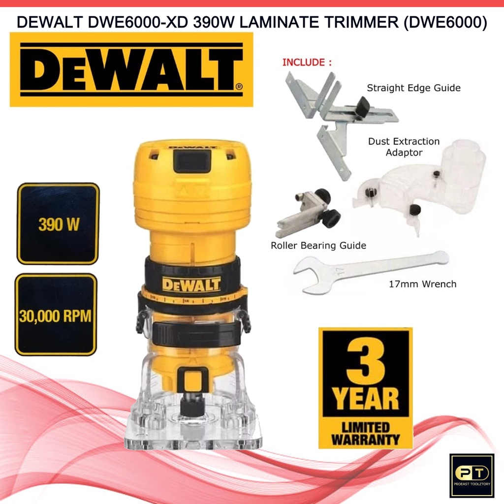 Dewalt DWE6000-XD 390W 6mm Collet Laminate Trimmer (DWE6000) | Shopee ...