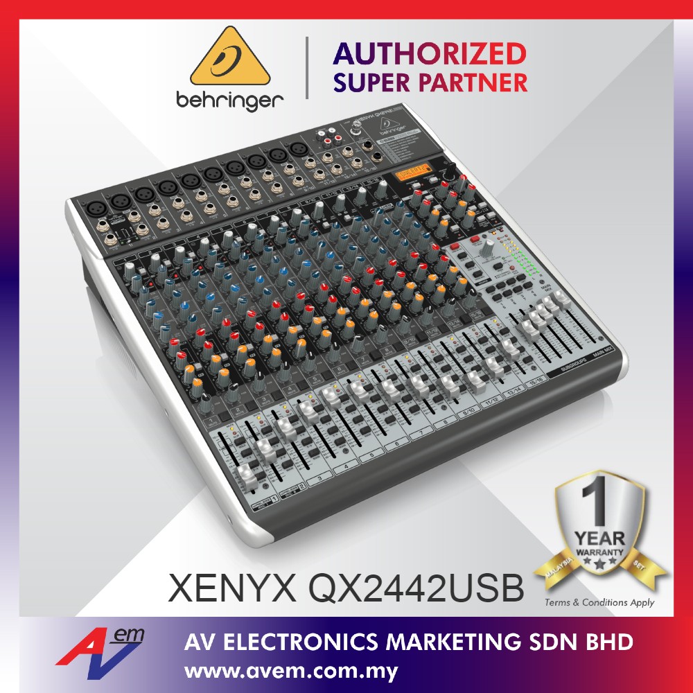 BEHRINGER XENYX QX2442USB Premium 24-Input 4/2-Bus Mixer with XENYX Mic ...