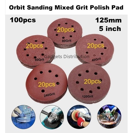 100pcs 5 inch 125mm 8 holes Orbit Orbital Sand Sanding Disc Abrasive ...