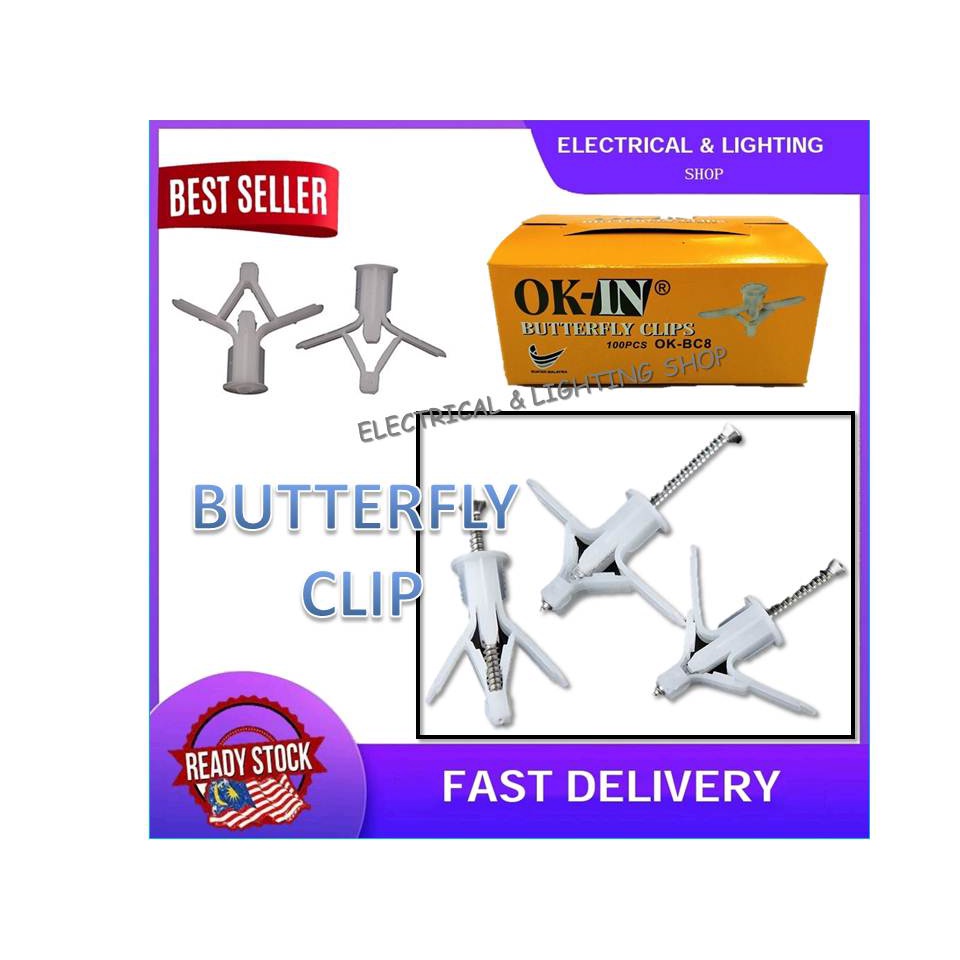 OK-IN PVC Butterfly Wall Plug Partition Wall Plug Butterfly Clip ...