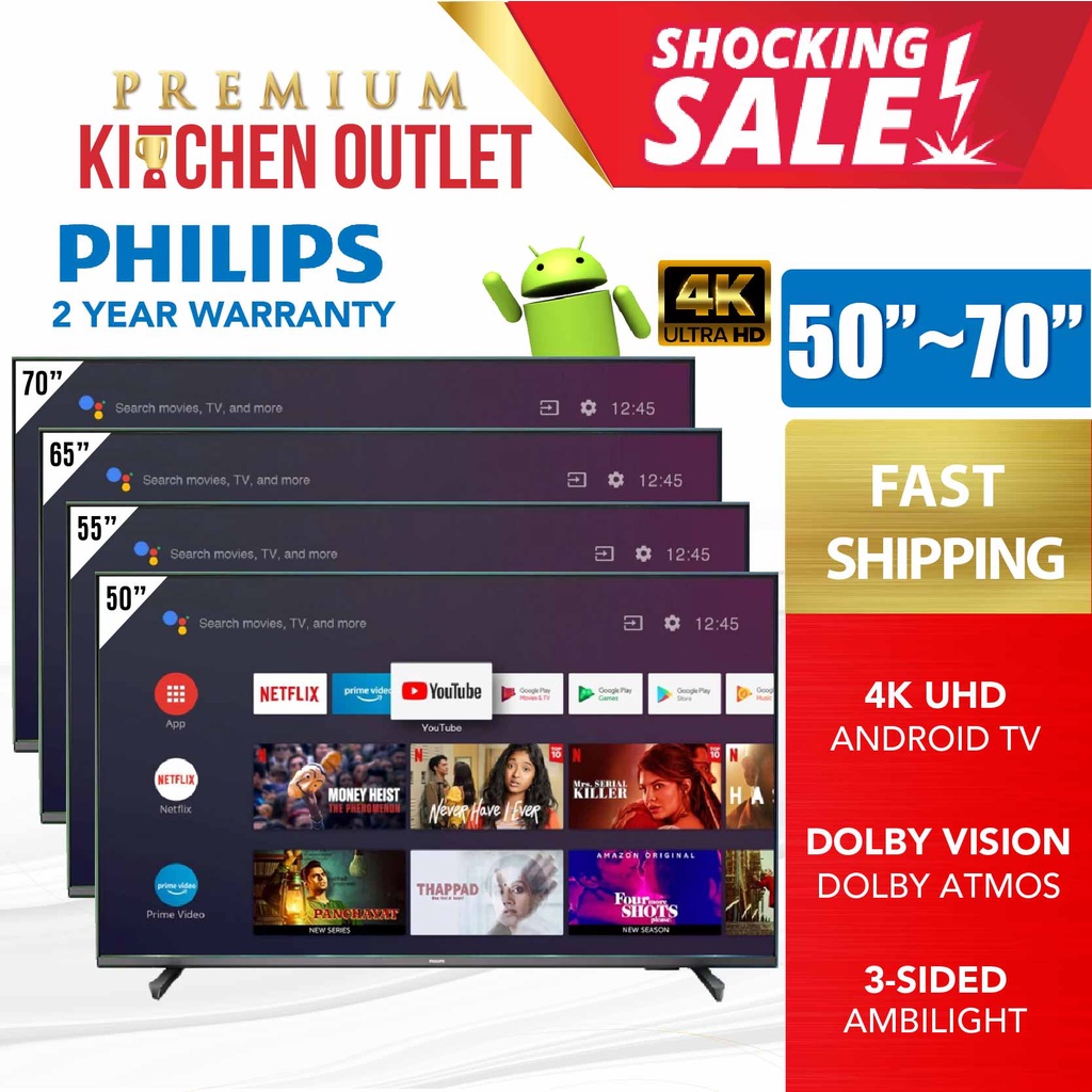 Philips 70" 70PUT7906 | 65" 65PUT7906 | 55" 55PUT7906 | 50" 50PUT7906 4K UHD Android TV | 3 ...