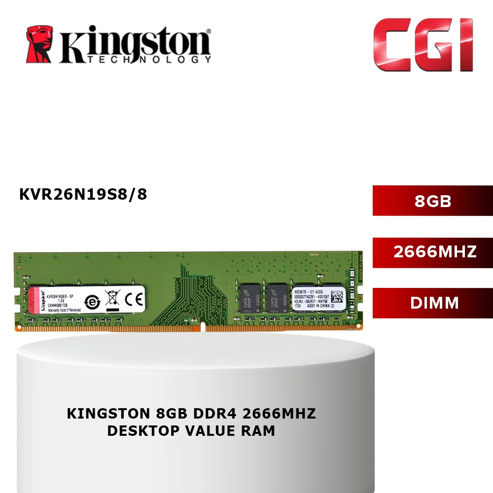 Kingston 8GB DDR 4 2666Mhz Desktop Value Ram - KVR26N19S8/8 | Shopee ...
