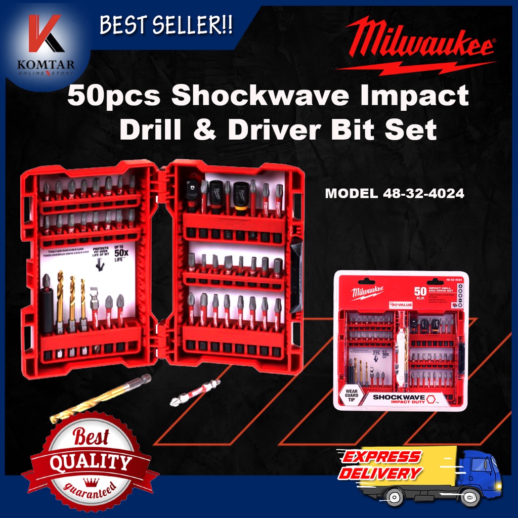 MILWAUKEE 50pcs Shockwave Impact Drill & Driver Bit Set (MODEL 48-32 ...