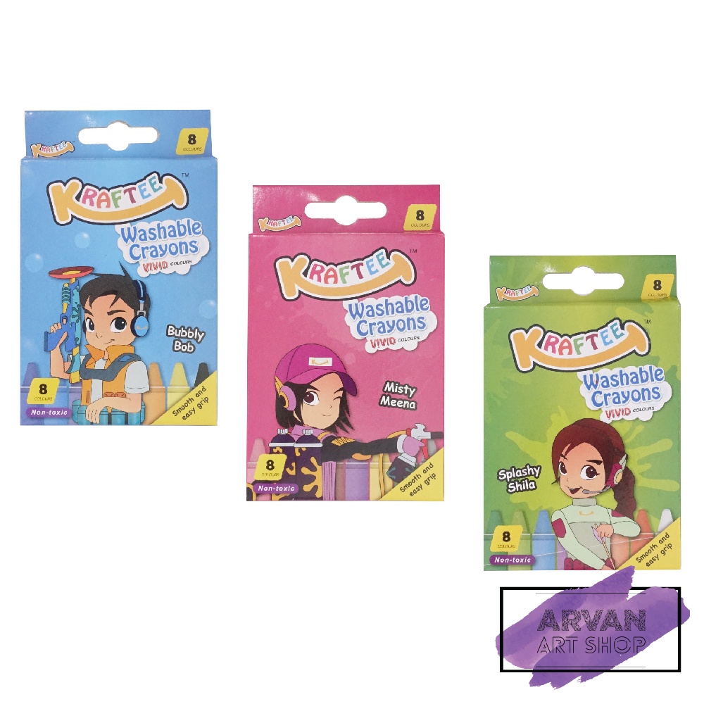 Kraftee 8 Colors Washable Crayons - Non toxic Normal Crayon For kids ...