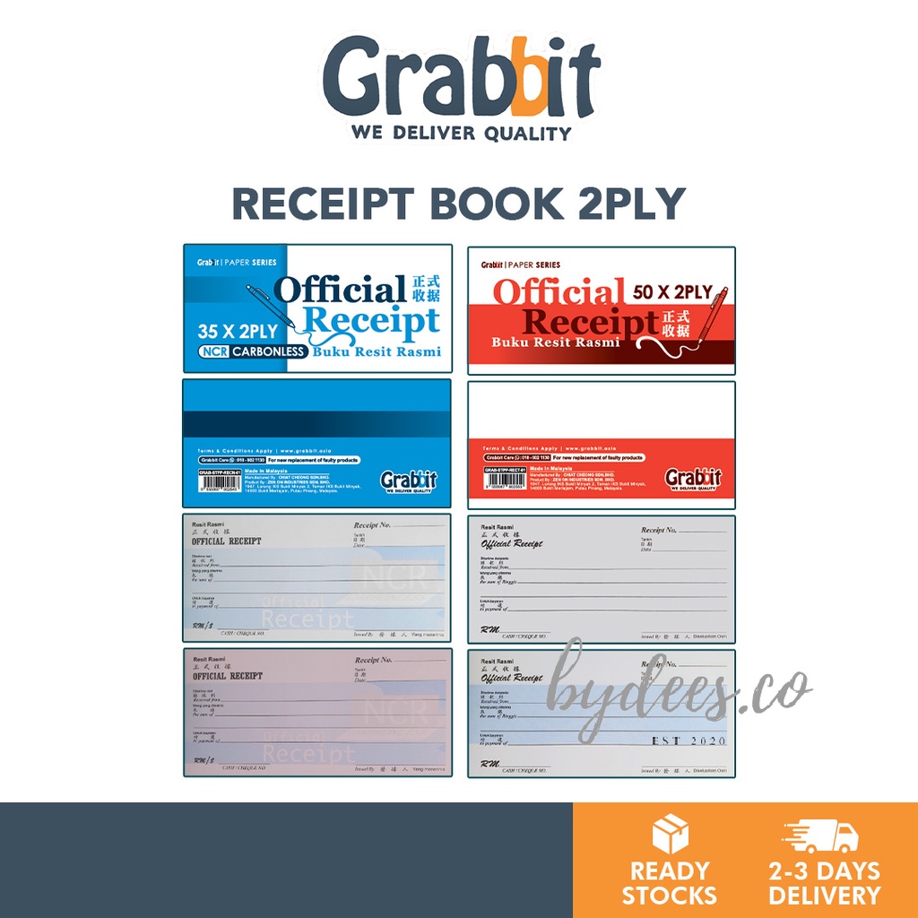 GRABBIT Official Receipt Book NCR Carbonless 2ply | Buku Resit GRAB ...