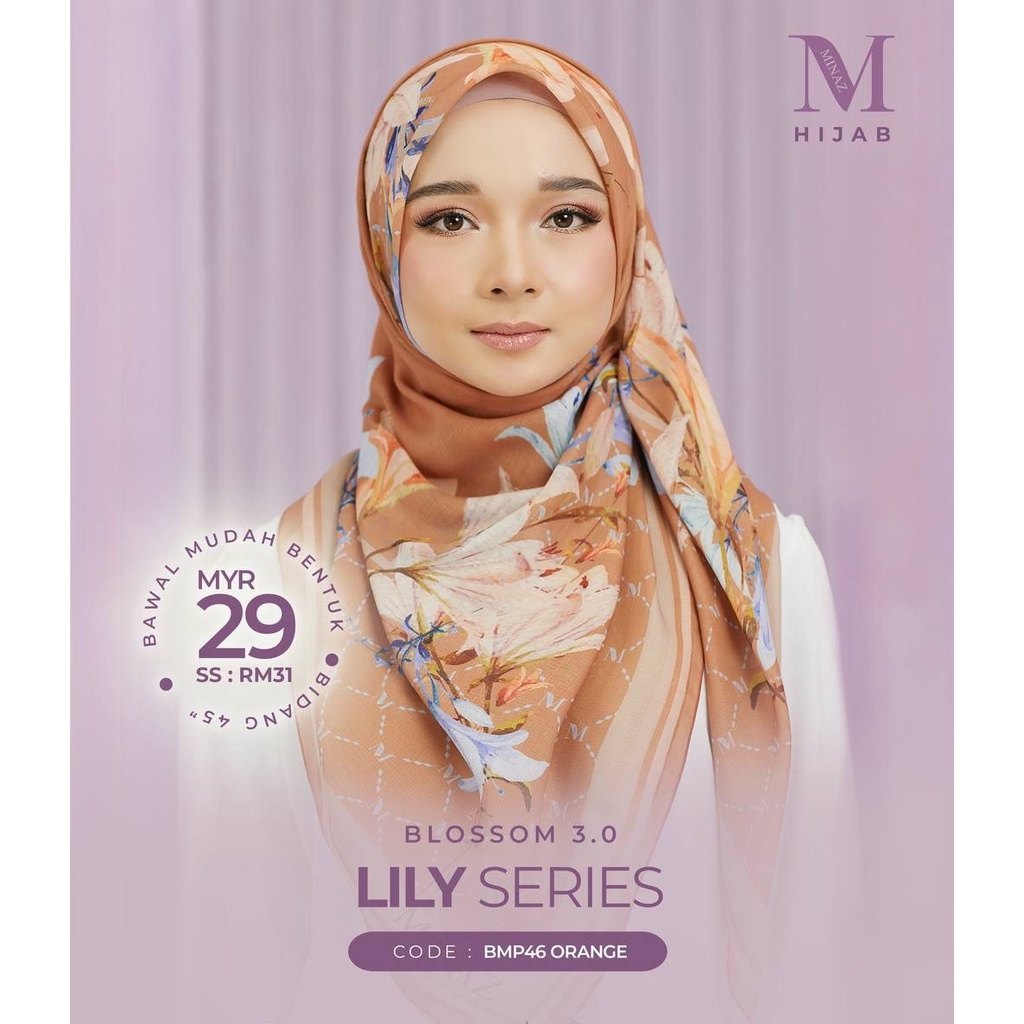 MINAZ HIJAB THE BLOSSOM 3.0 : LILY SERIES (BMP46 : Orange) | Shopee ...