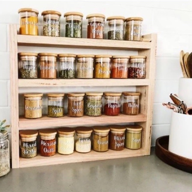 Spice shelves spices rack wooden kitchen rack 4 tiers (Jars NOT ...