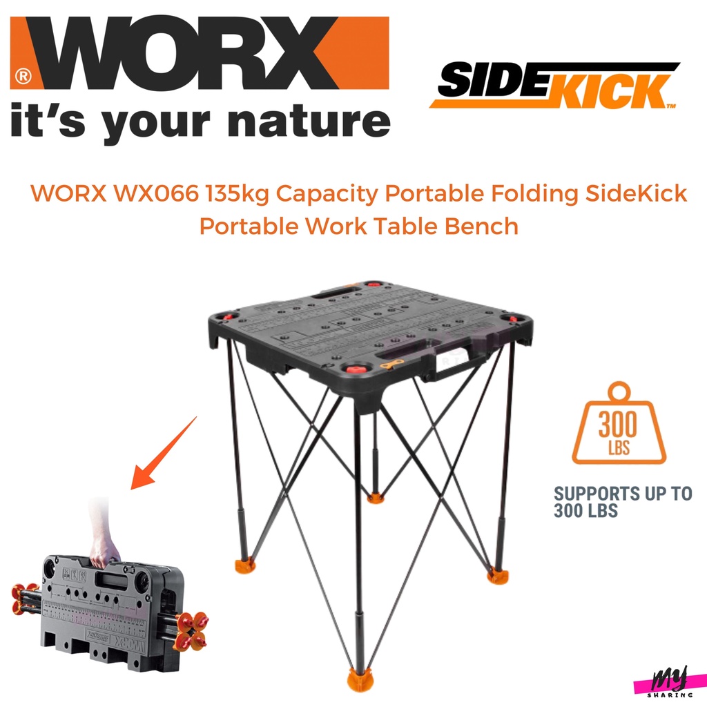 WORX WX066 60cmX60cm 135kg Capacity Portable Folding SideKick Portable ...