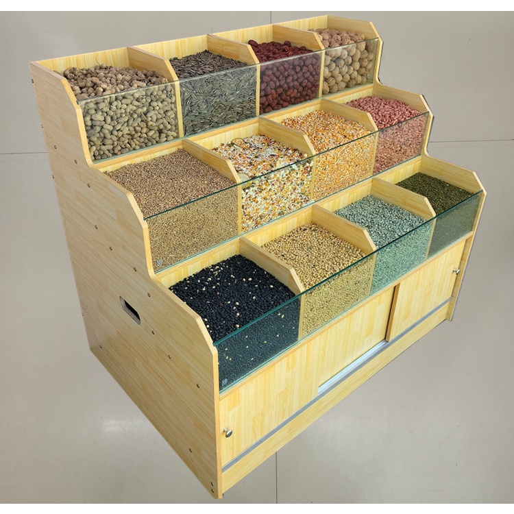 Supermarket bulk snack shop pile head display rack grains bulk food ...