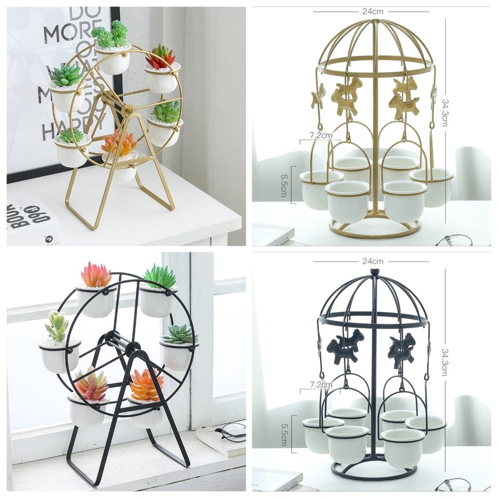 1 SET OF DESKTOP FLOWER RACK WITH POT #FERRIS WHEEL#CAROUSEL | Shopee ...