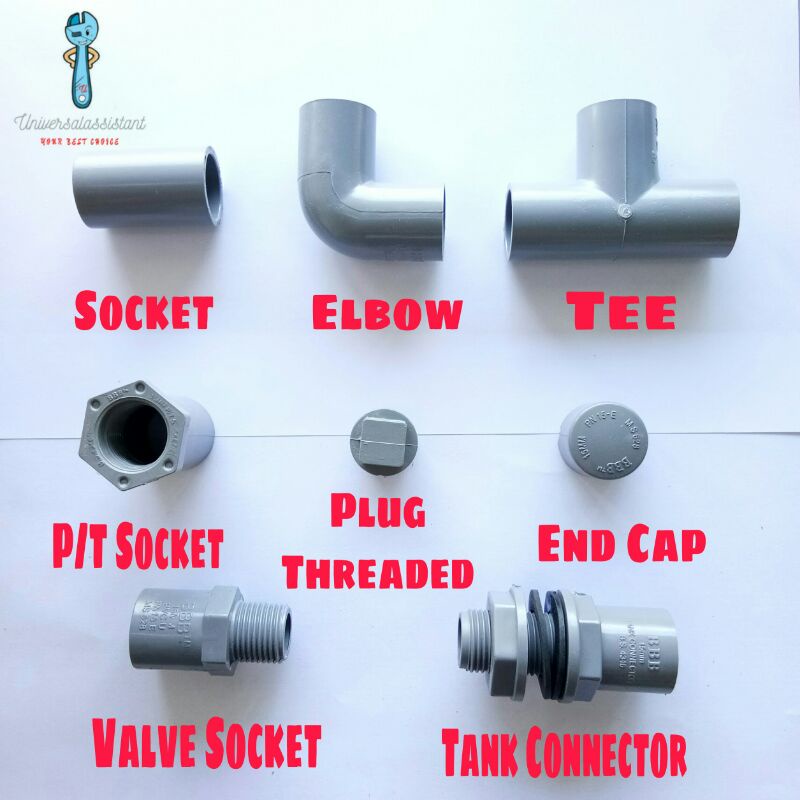 【15mm 1/2 Inchi】PVC Pipe Fitting | Pipe Connector | Elbow Socket Tee P/T Plug End Cap Tank ...