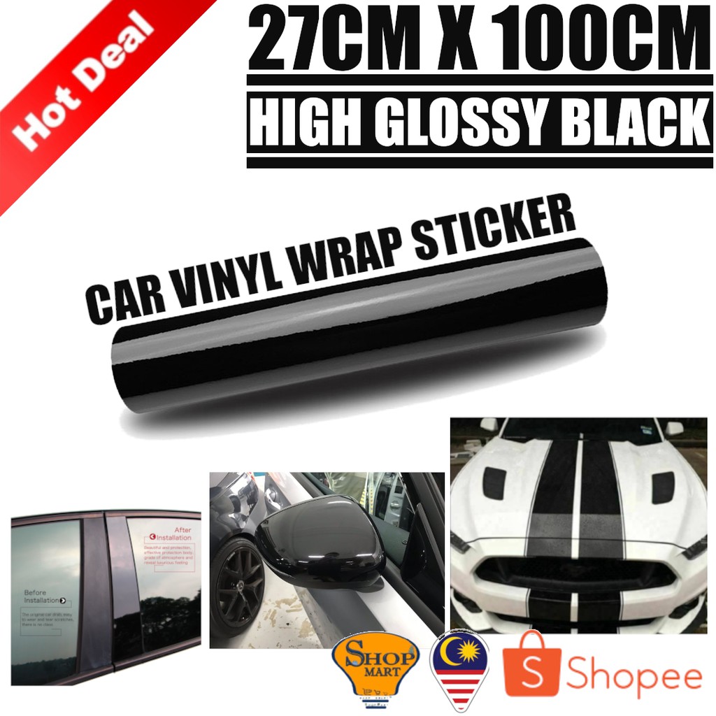 27cm x 100cm Car Vinyl Wrap Sticker High Glossy Black Stickers Persona ...