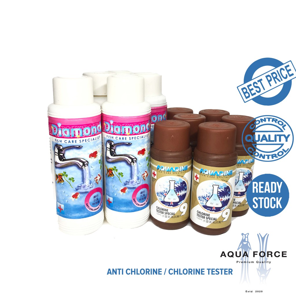 AQUADINE CHLORINE TESTER / ANTI CHLORINE SPECIAL- @ betta @ guppy ...