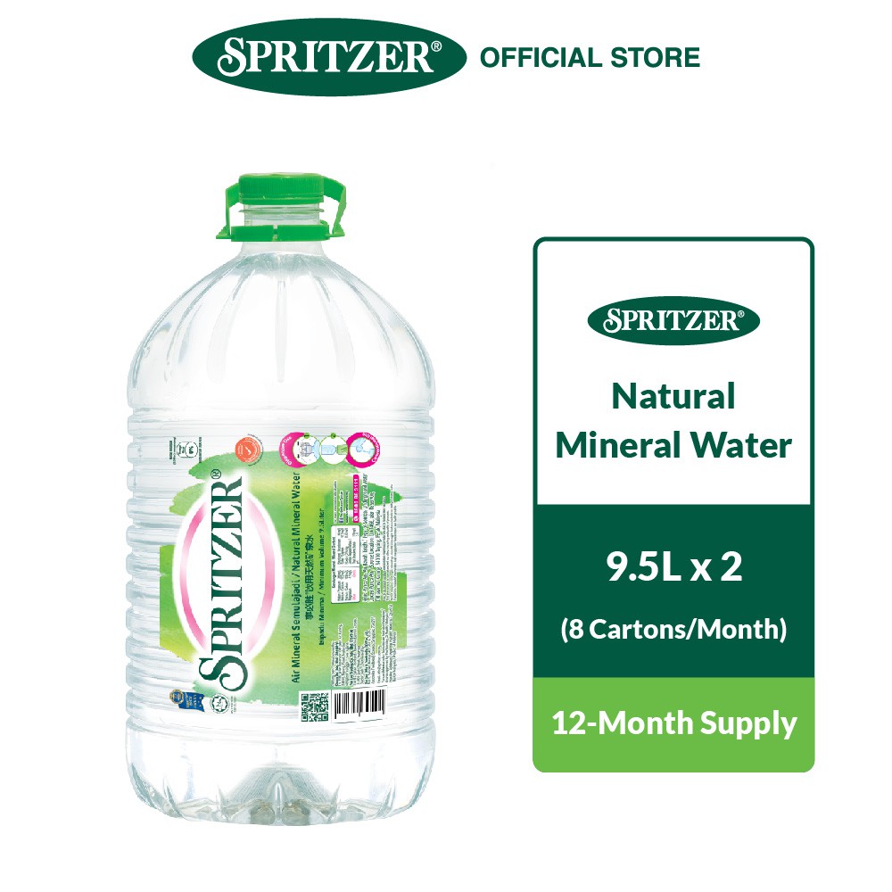 Spritzer Natural Mineral Water - 8 Cartons (9.5L X 2) [12 Month Water Plan] + Hot & Cold ...