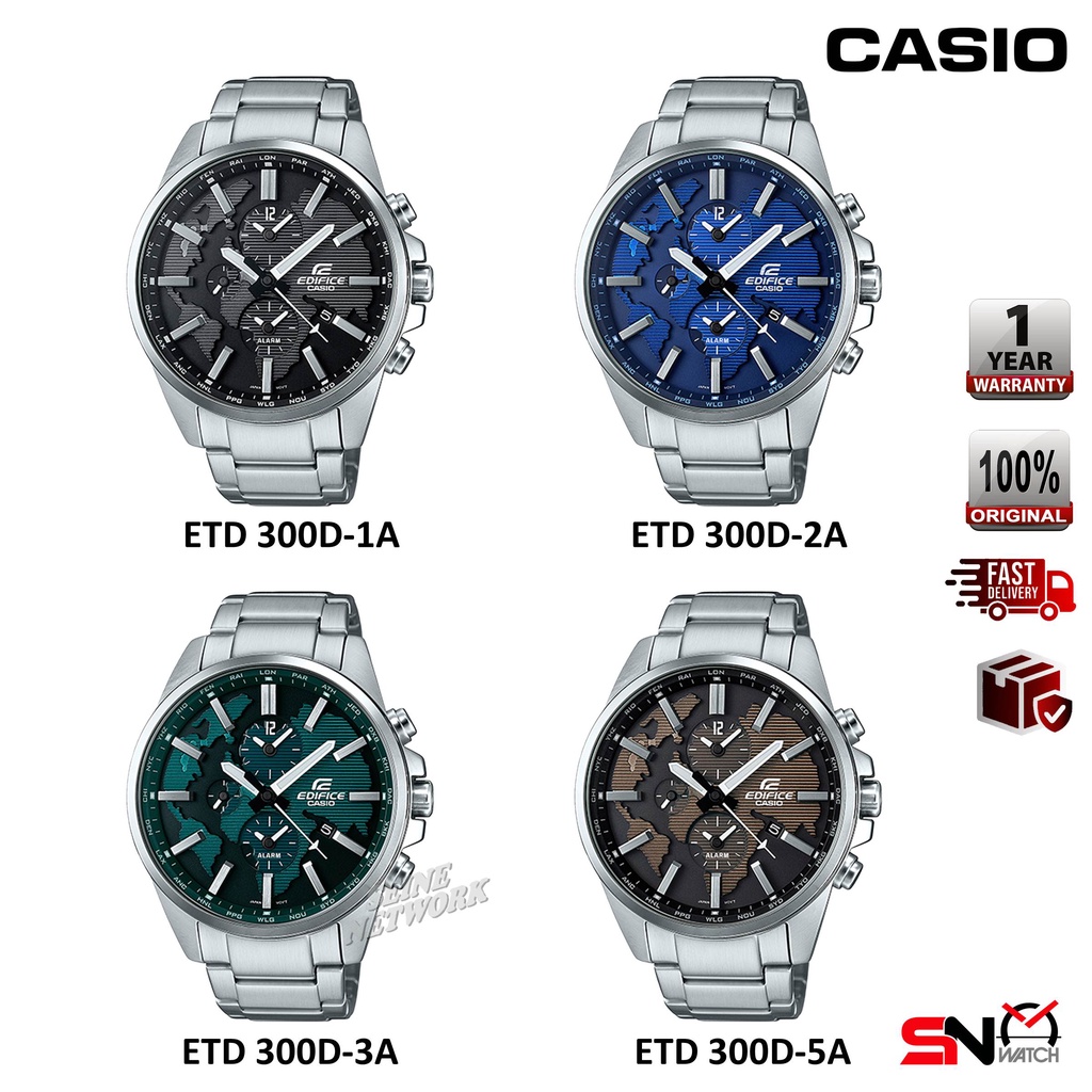 Casio Edifice Men's Watch World Map Dial Quartz Analog Stainless Steel ...