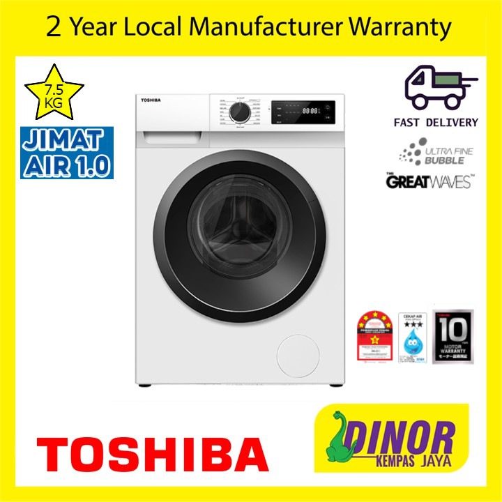 Toshiba 7.5kg Inverter Front Load Washer Washing Machine TW-BH85S2M / TWBH85S2M Mesin Basuh TW ...