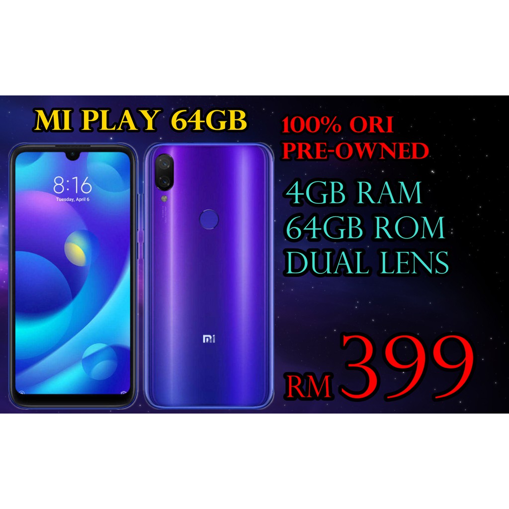100% ORI XIAOMI REDMI MI PLAY 4GB+64GB_GLOBAL ROM_PRE-OWNED SET ...