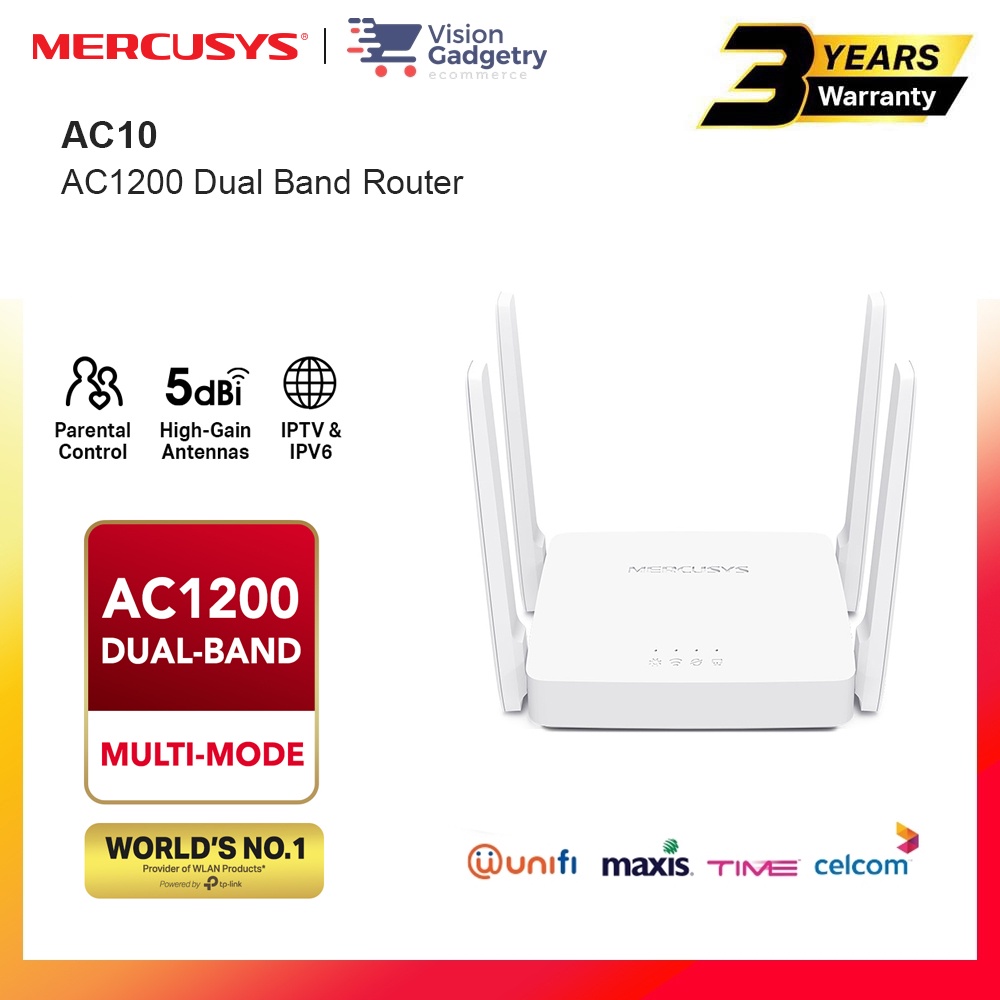 Mercusys AC10 Dual Band AC1200 Wireless WiFi Router | Shopee Malaysia