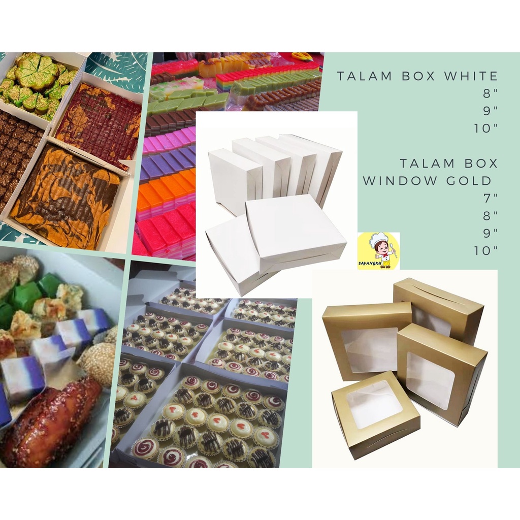 10pcs Talam Box White Window Gold White Cake Box 7" 8" 9" 10" Kotak ...