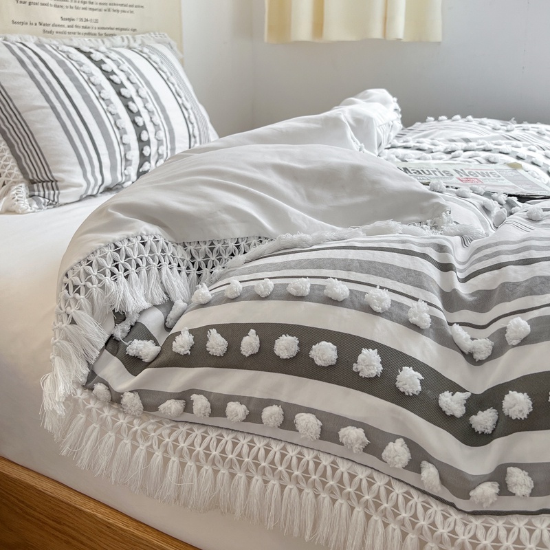 4 IN 1 Bed Sheet Set Stripe Cutting Flower Duvet Cover With Bed Sheet ...