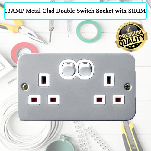 13A METAL CLAD DOUBLE SWITCH SOCKET BOX OUTLET with SIRIM APPROVED ...