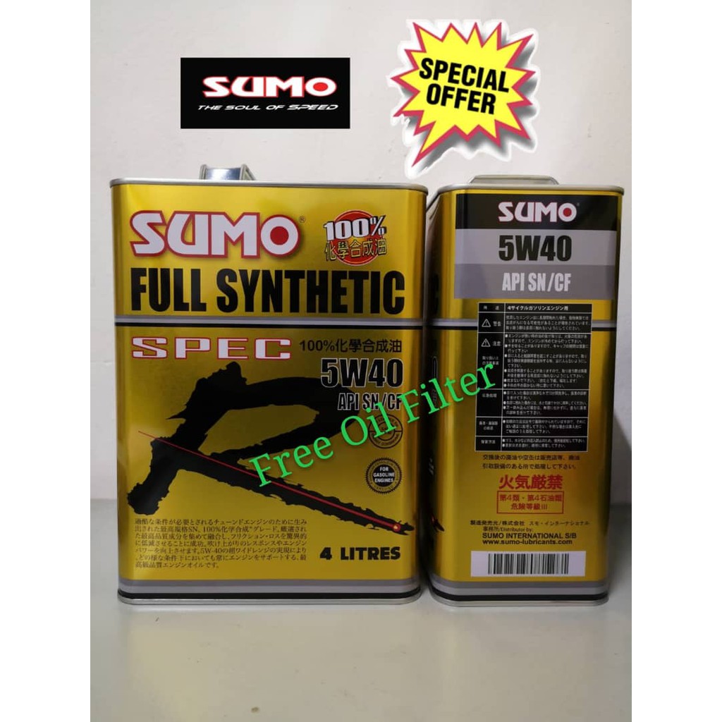 SUMO SPEC R FULLY SYNTHETIC ENGINE OIL SAE 5W-40 API SN/CF 4 LITRES ...