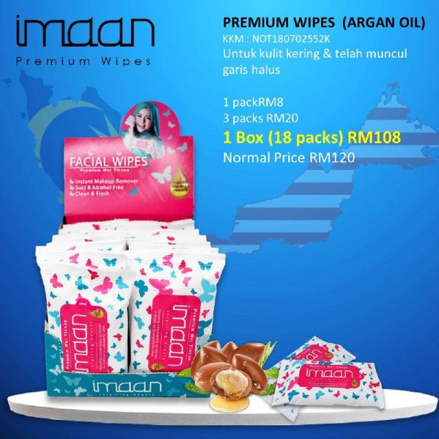 1 Kotak Premium Wet Tisu Imaan Make up Remover - Tisu Argan Premium ...