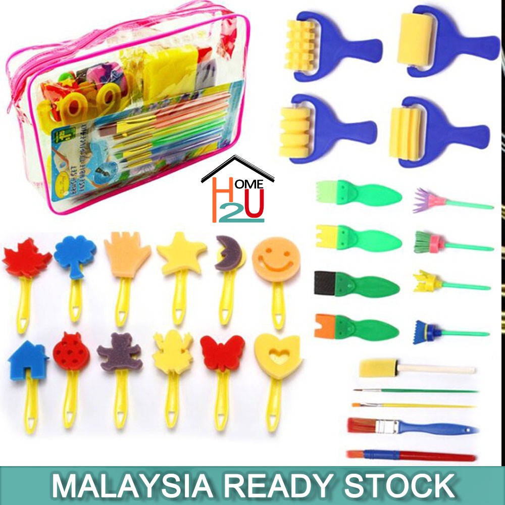 Kids Painting Sponge Brushes Fun Children Paint Toy Plastic Handle Seal Sponge Drawing Brush ...