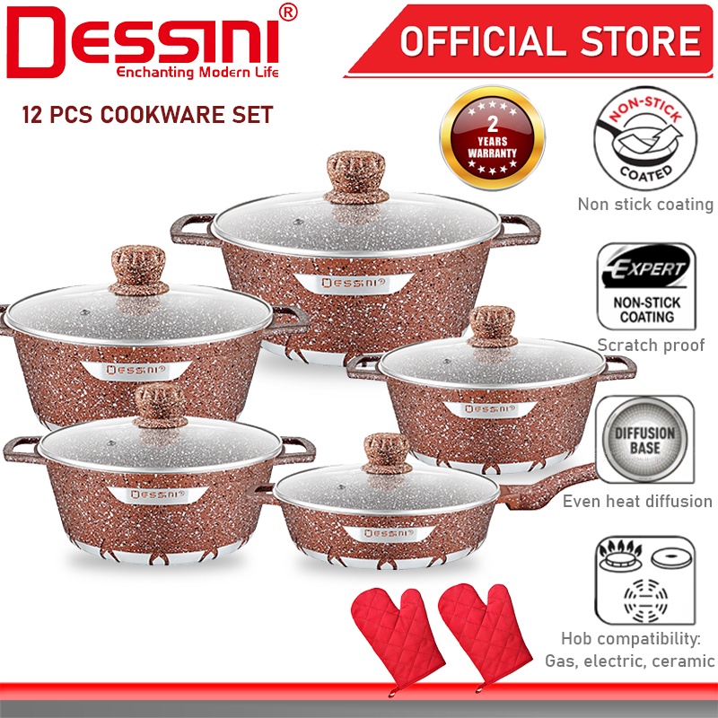 DESSINI ITALY Granite Aluminium Non Stick Casserole Pot Bowl Deep Fry ...