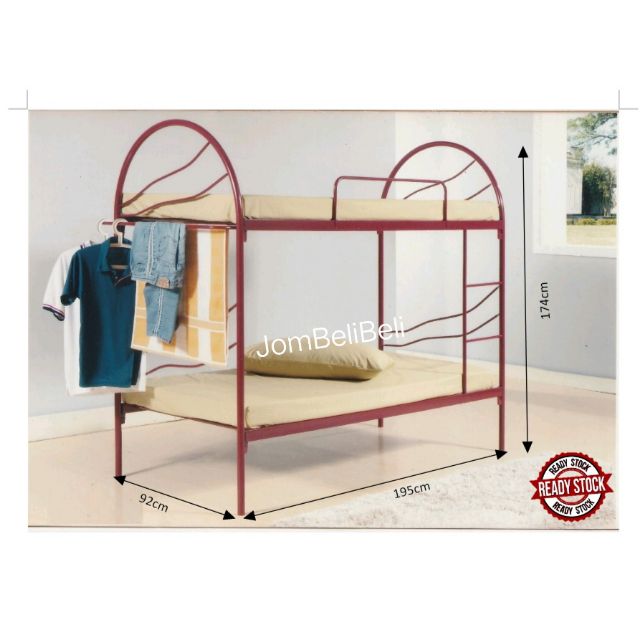 3V Double Decker Powder Coat Metal Bed Frame With Cloth Drying Rack ...
