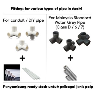 PVC Pipe Joint Fitting Connector Penyambung Paip FOR DIY/Conduit/PVC Grey Pipe Paip Kelabu Paip ...