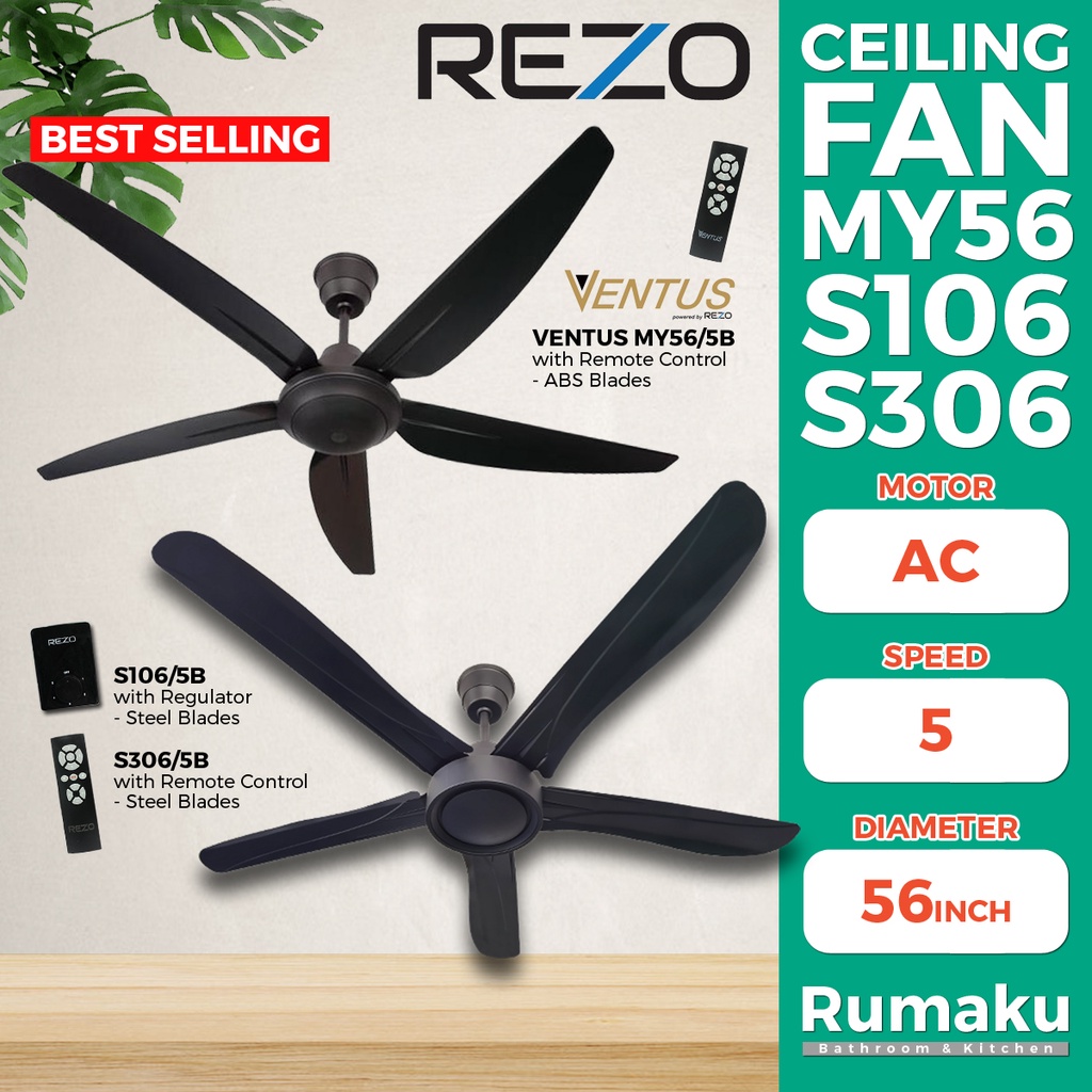 REZO Ventus MY56/5B / S106 / S306 Home Remote / Regulator Ceiling Fan ...