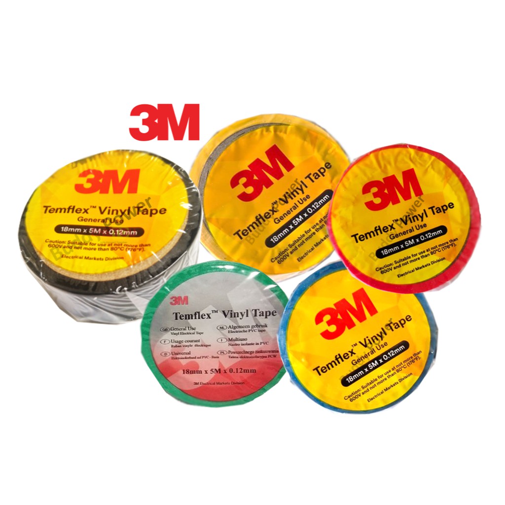 3M Temflex Vinyl PVC Electrical Tape Waterproof Wire Tape [18mm x 5m ...