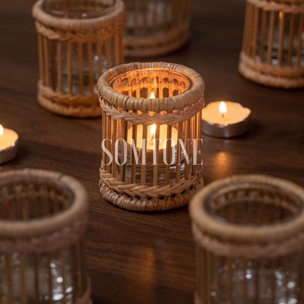 (Free Glass) Rattan Tealight Candle Holder / Rotan Lilin Bekas dalam ...