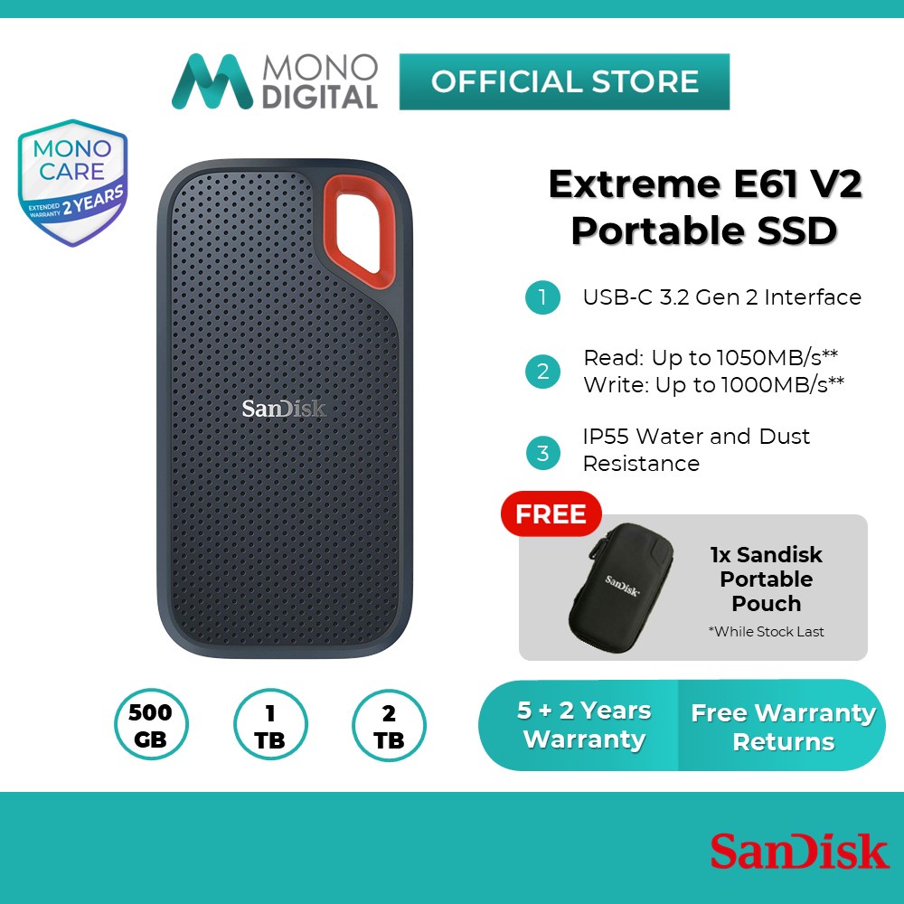 SanDisk Extreme Portable SSD (E61/E81/ E30) External SSD with USB-C 3.2 Interface | Shopee Malaysia