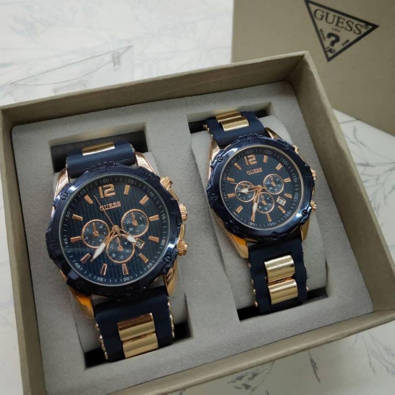 VIRAL!!! Jam Guess Lelaki Wanita Couple Set White Blue Rigor | Shopee ...
