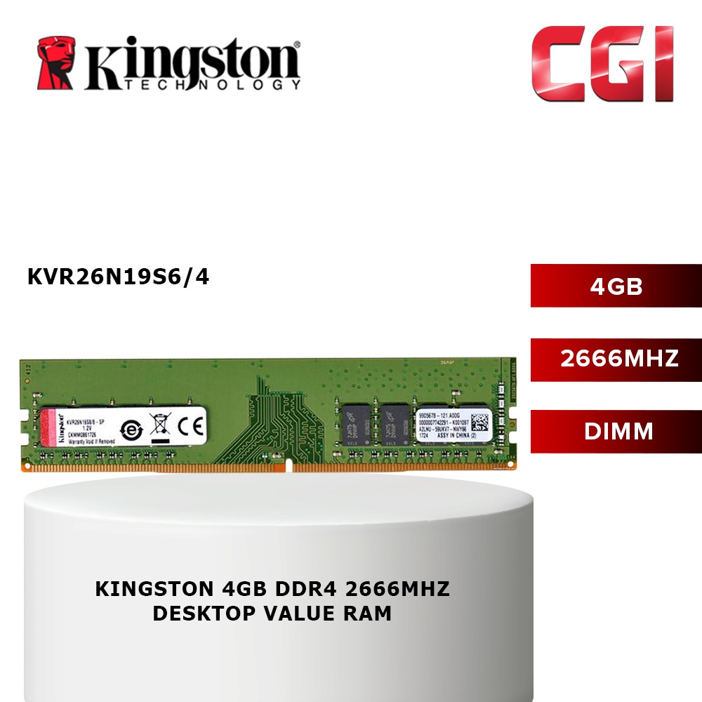 Kingston 4GB DDR 4 2666Mhz Desktop Value Ram - KVR26N19S6/4 | Shopee ...