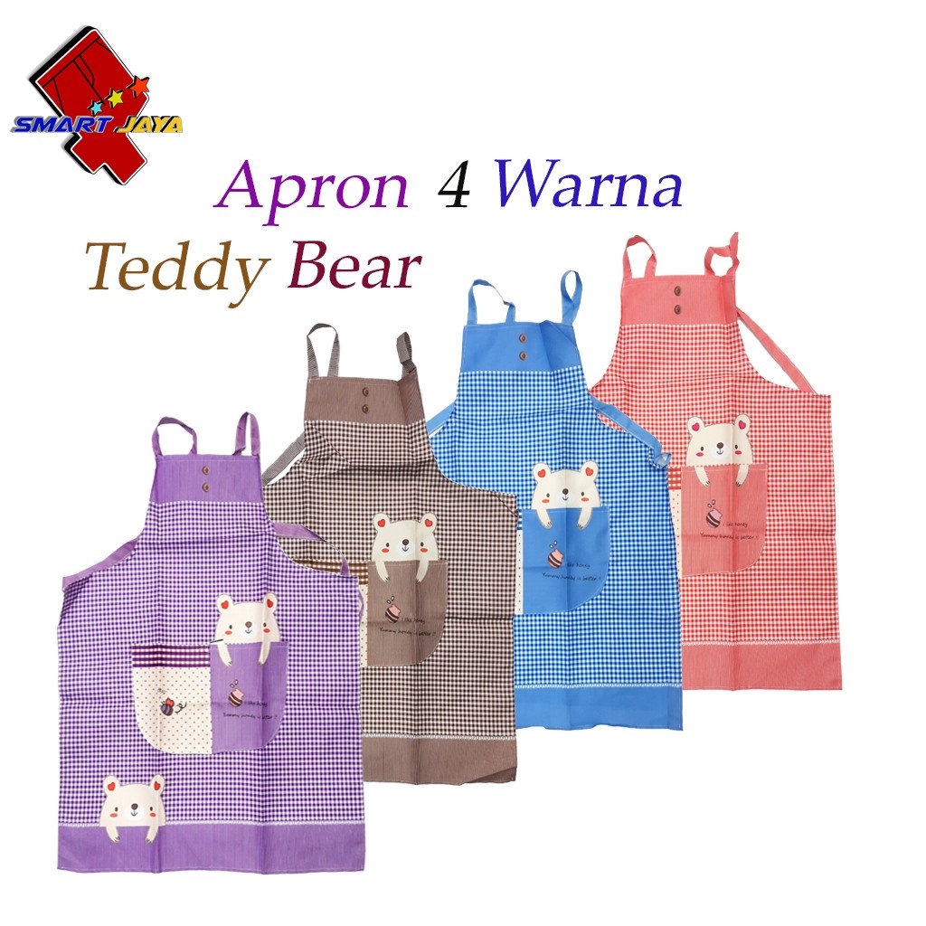 Apron 4 Warna Teddy Bear Merah/Biru/Coklat/Ungu/ (#-Ready Stock ...