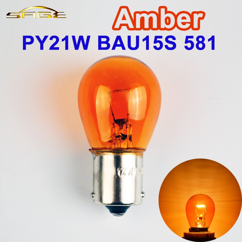 Car Halogen Bulb P21W BAU15s S25 Amber Color Glass Car Tail Bulb Auto ...