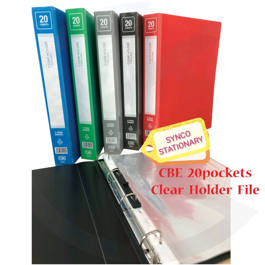 CBE A4 Clear Holder Refillable File 20 Pockets 4 Ring Binder | Shopee ...