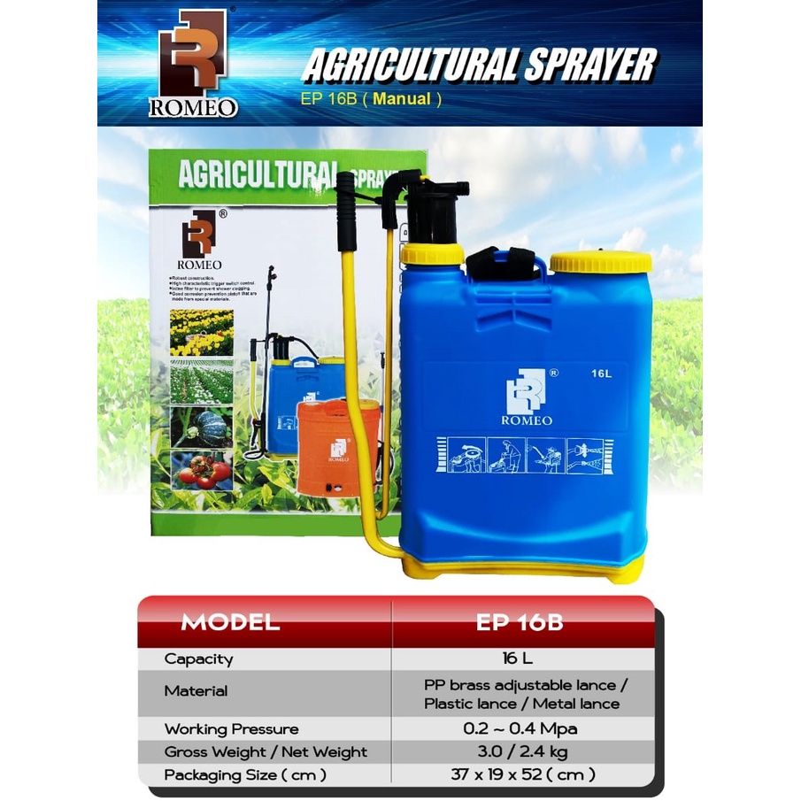 ROMEO 16Litre Manual Knapsack Backpack Sprayer EP16B Hand Pump Pam ...