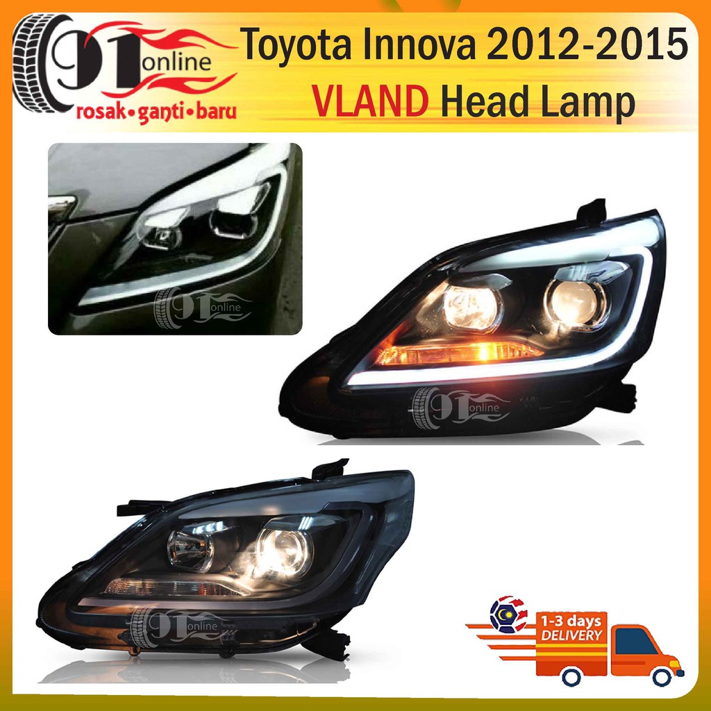 VLAND TOYOTA INNOVA 2012-2015 PROJECTOR HEAD LAMP with Light Bar ...