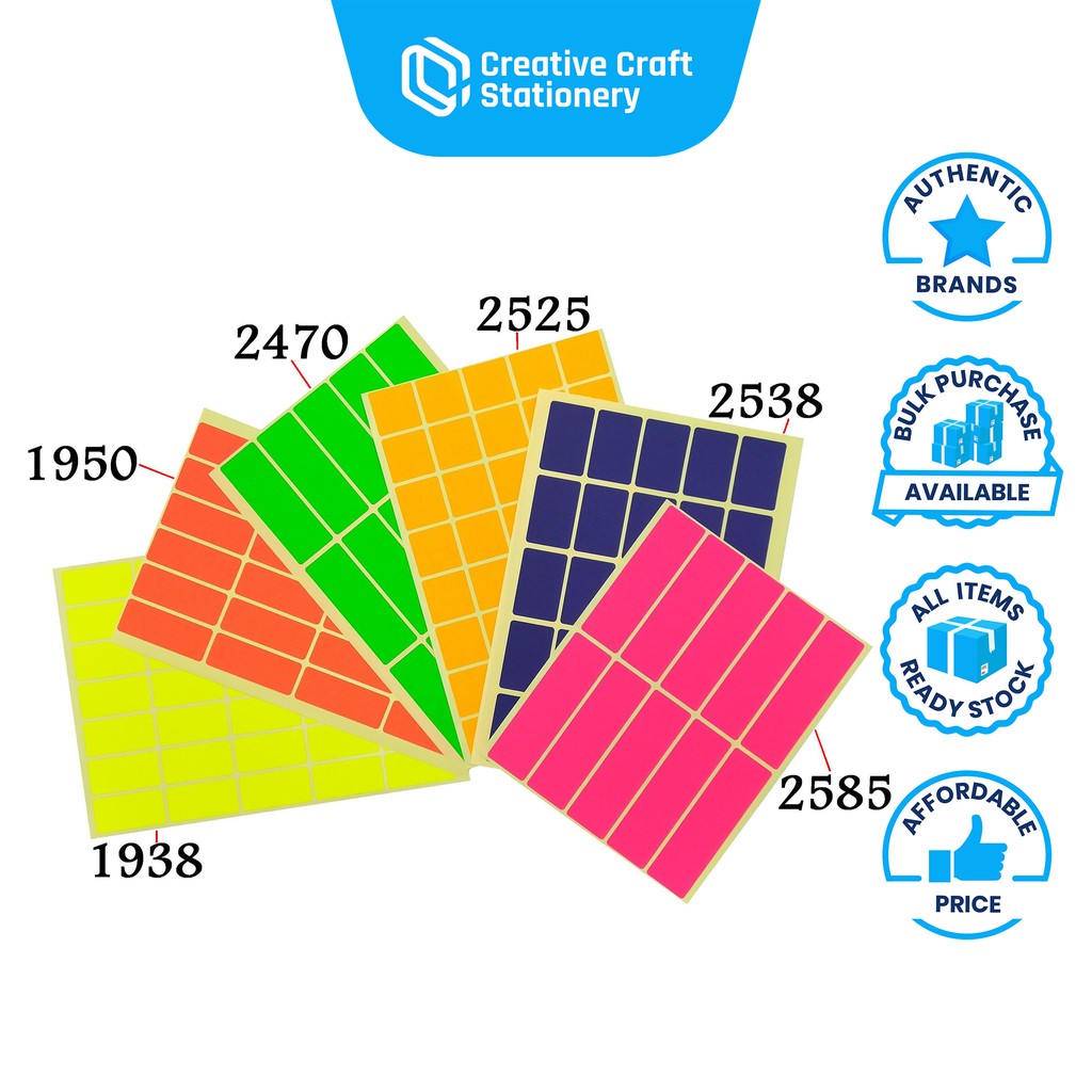 10shts Fluorescent Color Label Sticker / GROUP 2 / Self Adhesive stiker ...