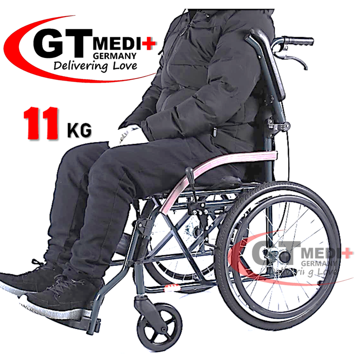 W02-P-11 GT MEDIT GERMANY Ultra Lightweight Self Propelled Wheelchair Foldable Travel Wheel ...