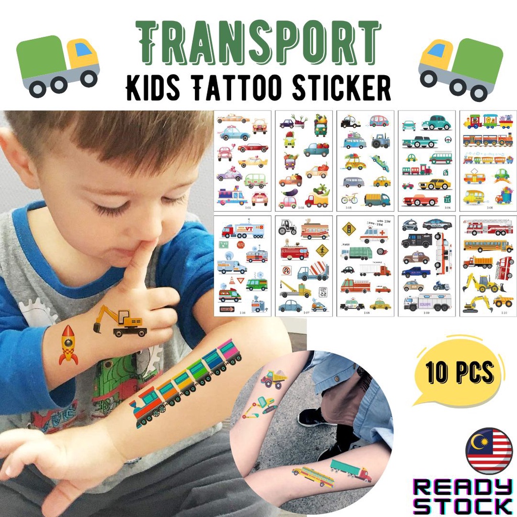 Kids Tattoo Sticker For Kids (10Pcs) Transport Car Train Aeroplane ...