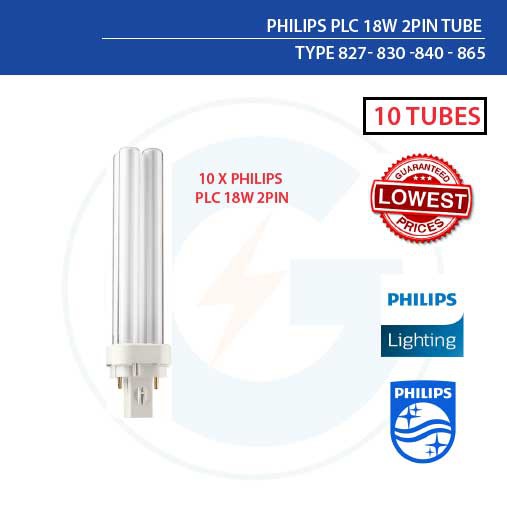 10-tubes Philips PLC 18w 2Pin Tube - 827- 830 -840 - 865 | Shopee Malaysia