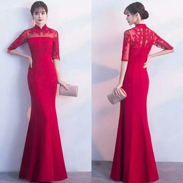 Momo Embroidery Lace Maxi Cheongsam (Pre Order) | Shopee Malaysia
