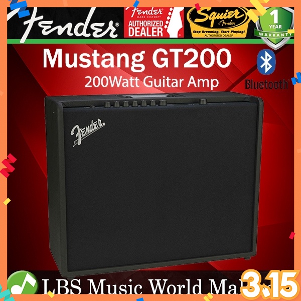 Fender Mustang GT 200 200 Watt Wireless Amplifier 2x12 Guitar Combo Amp ...