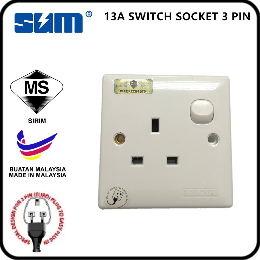 READY STOCK | SUM Sirim 13a Switch Socket 3 Pin 250v Switched Socket ...